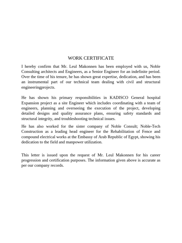 Work Certificate | PDF