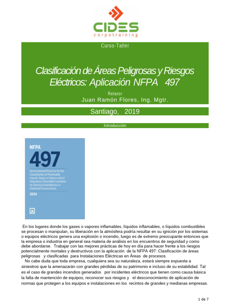 clasificacion de areas peligrosas y riesgos electricos (segun NFPA 497) | PDF