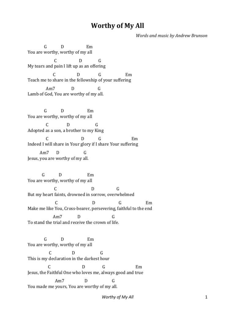 Worthy of My All - Chords and Lyrics | PDF | Abrahamic Religions ...