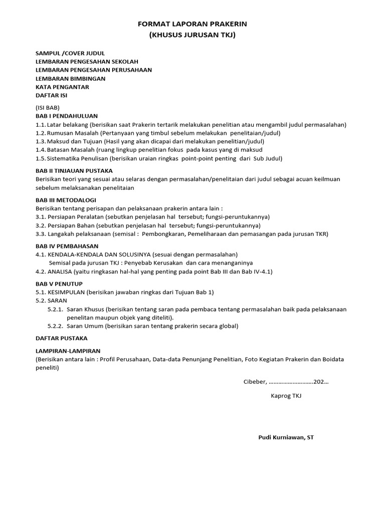 Format Laporan PKL | PDF