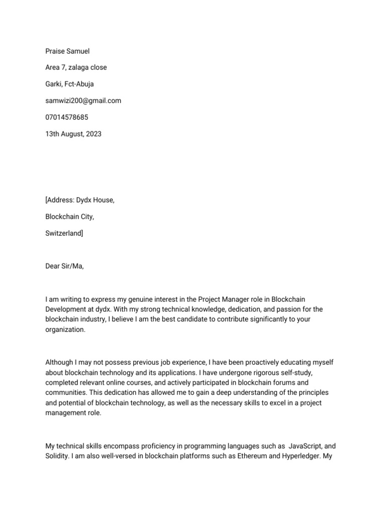 Project Manager Application for Dydx | PDF