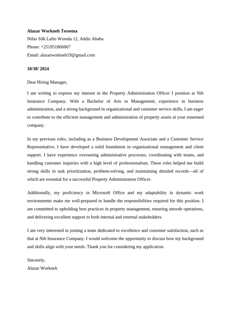 Nib Insurance Proprty Letter | PDF