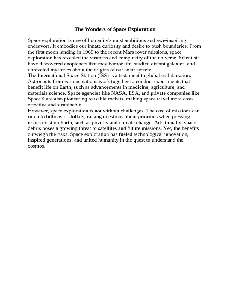 Benefits and Challenges of Space Exploration | PDF