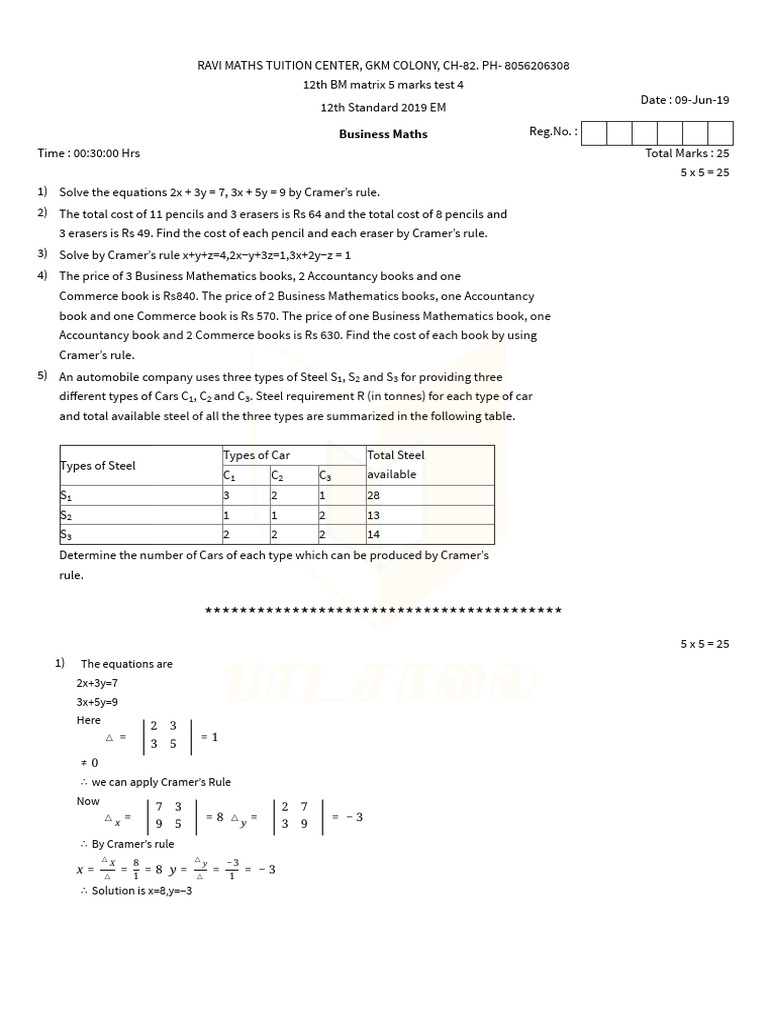 23 12th Business Maths 5 Marks Study Materials | PDF