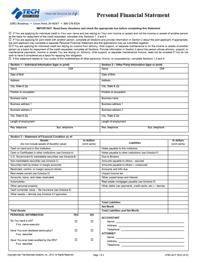 Personal Financial Statement 2 | PDF | Securities (Finance) | Loans