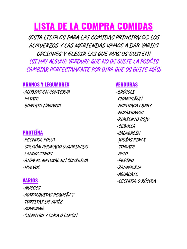 3 Semana - Lista de La Compra Comidas | PDF
