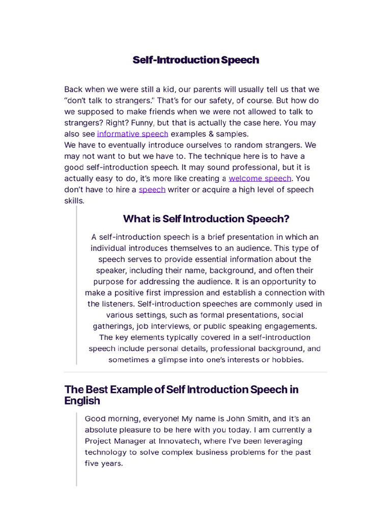 Self Introduction Speech (Stanger) | PDF