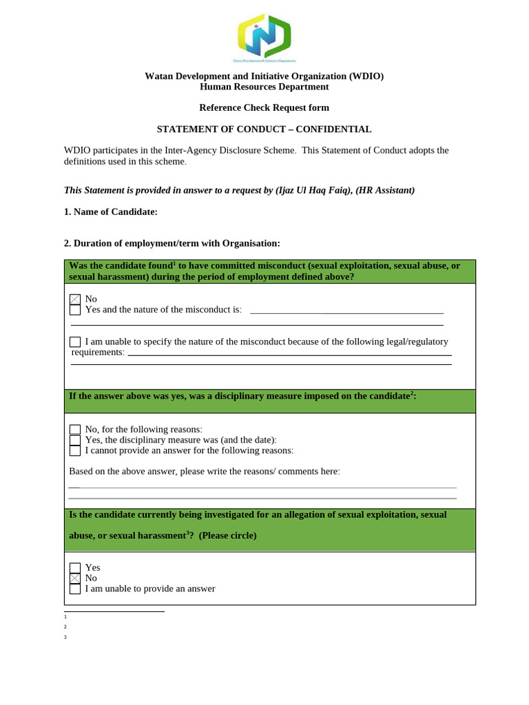 WDIO PSEA-Reference Check HR Section | PDF | Sexual Harassment | Harassment