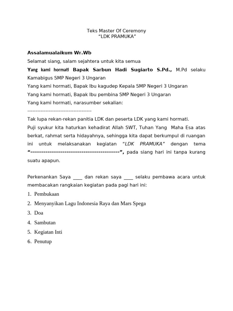 MC LDK Pramuka SMP Negeri 3 Ungaran | PDF