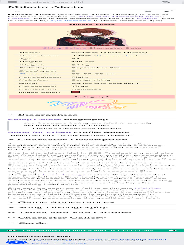 Mikoto Aketa: Idol Profile and Details | PDF