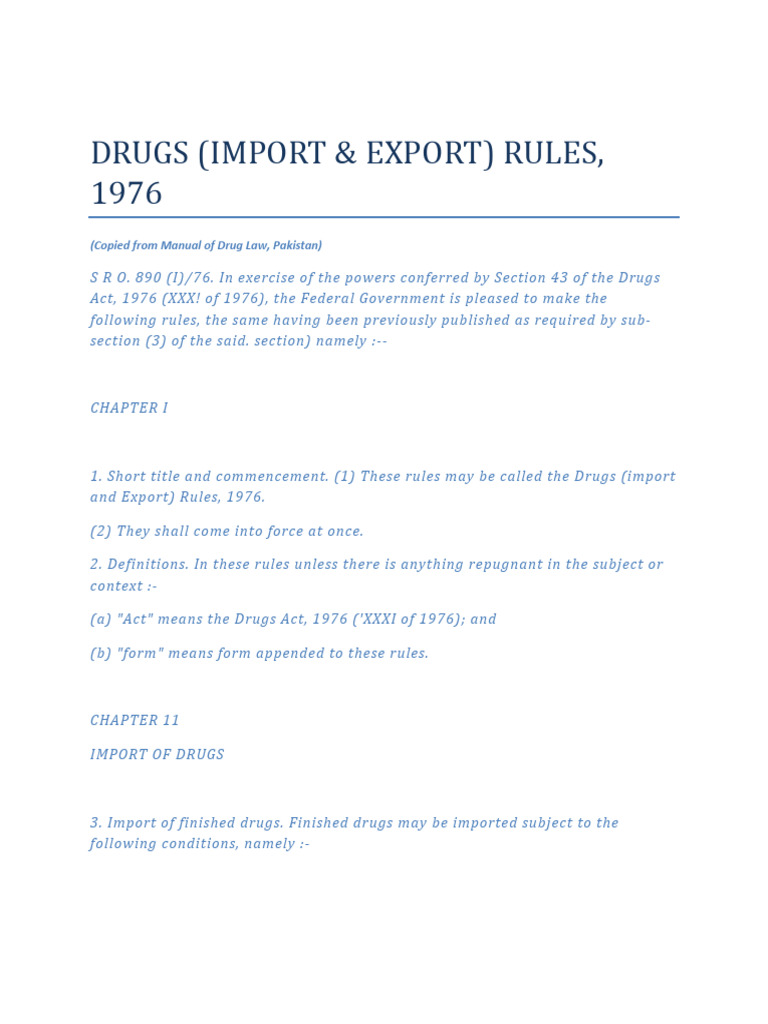 The Drugs Import Export Rules 1976 | PDF | License | Customs