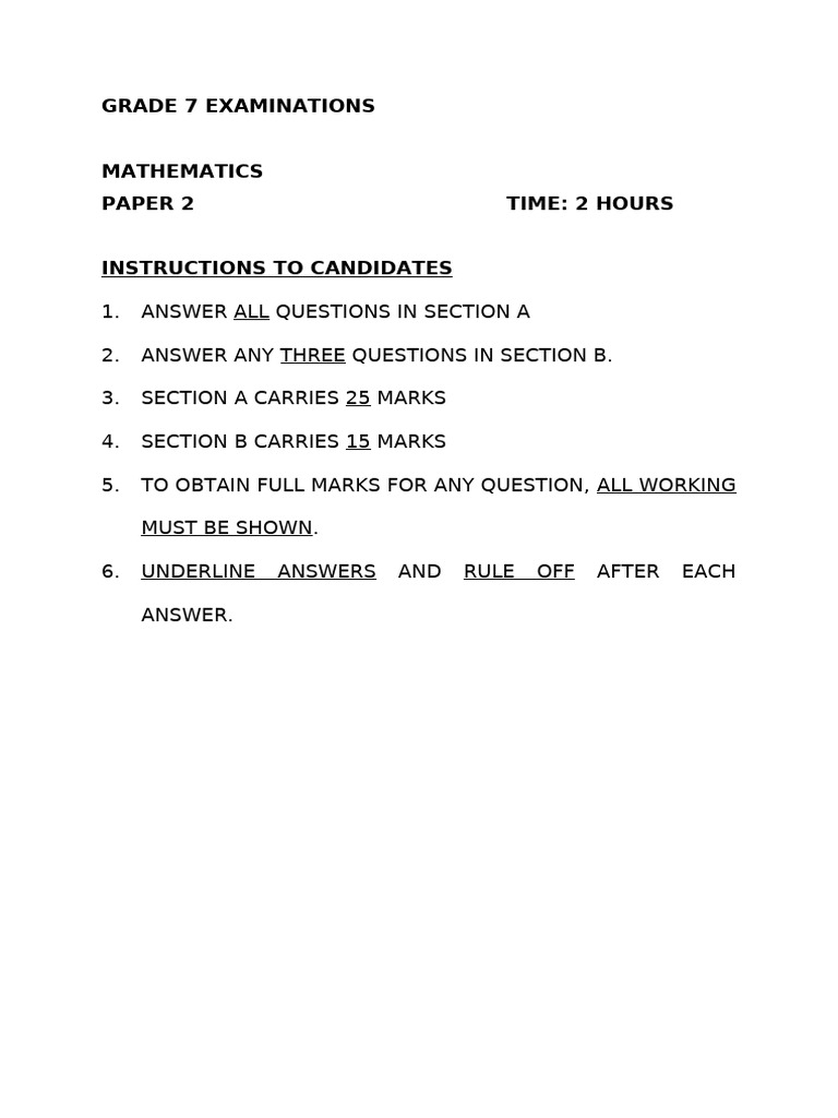 Grade 7 Maths Paper 2 | PDF | Area | Mathematics