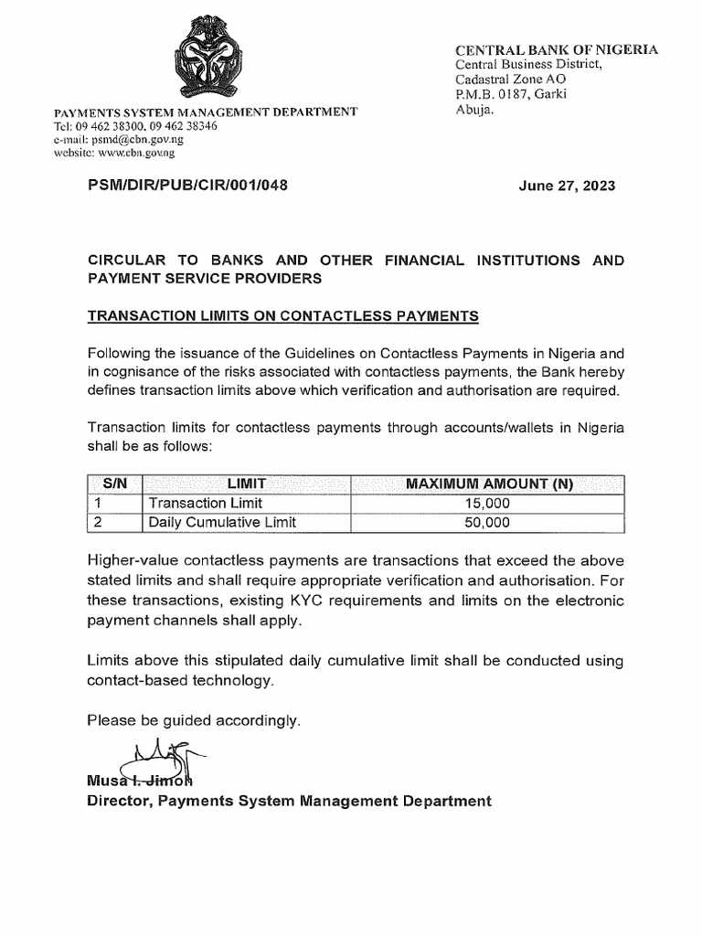 Circular On Contactless Transaction Limits | PDF
