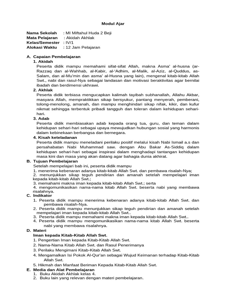 Modul Ajar Akidah Akhlak Bab 1 | PDF