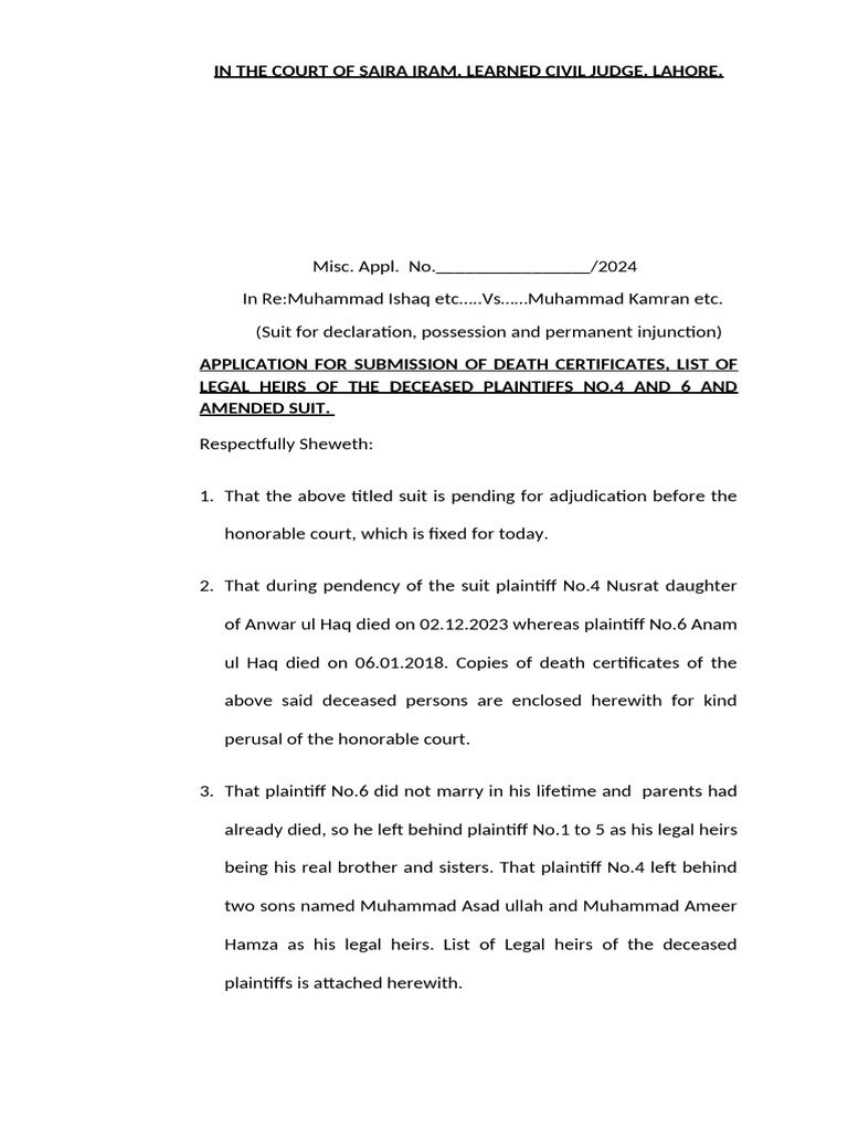 Legal Heirs Submission for Court Case | PDF | Civil Law (Common Law ...