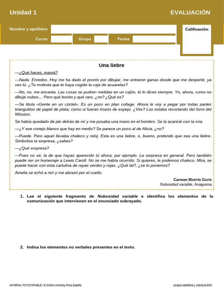 U1 Eval Sol Prueba Unidad Niv 1 | PDF | Lingüística | Unidades Semánticas