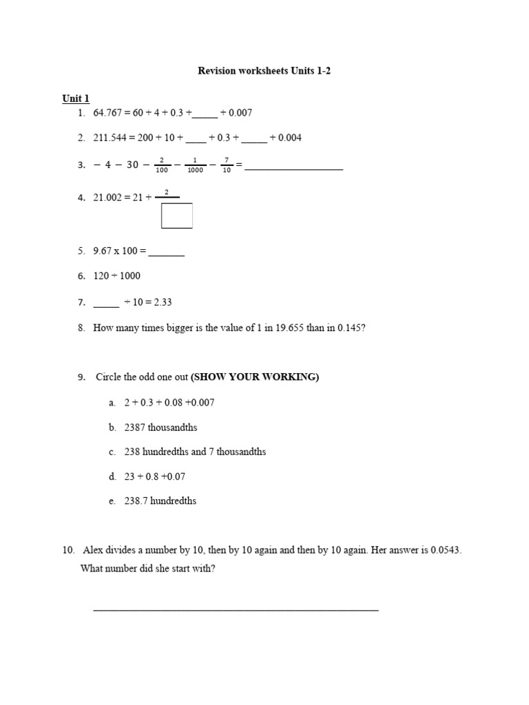 Revision Worksheets Units 1 & 2 | PDF | Discrete Mathematics | Number Theory