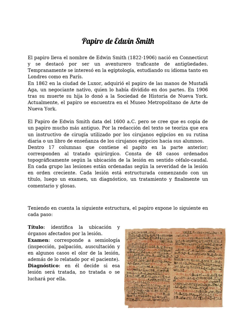Papiro de Edwin Smith: Primer Tratado Médico | PDF | Medicina | Cirugía