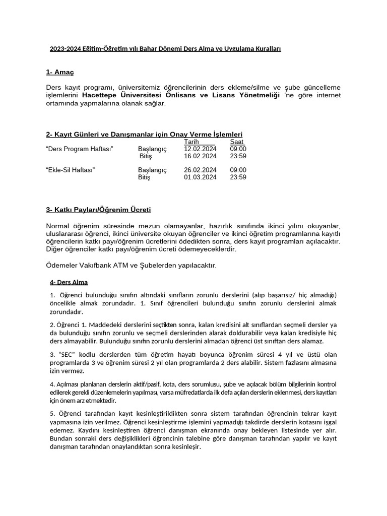 Ders Kayıt Ve Ders Saatleri - Ek - Ders Kayıtları - Ek - 2023-2024 Ders Program Haftası Hakkında ...