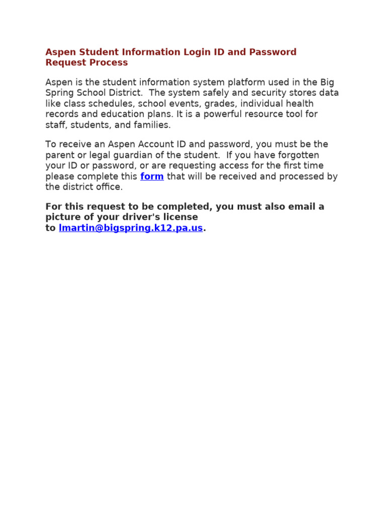 Aspen Login ID Request Guide | PDF