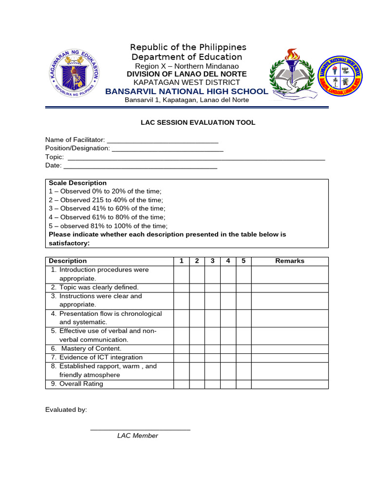Annex C 1 - LAC Session Evaluation Tool | PDF | Communication | Human ...