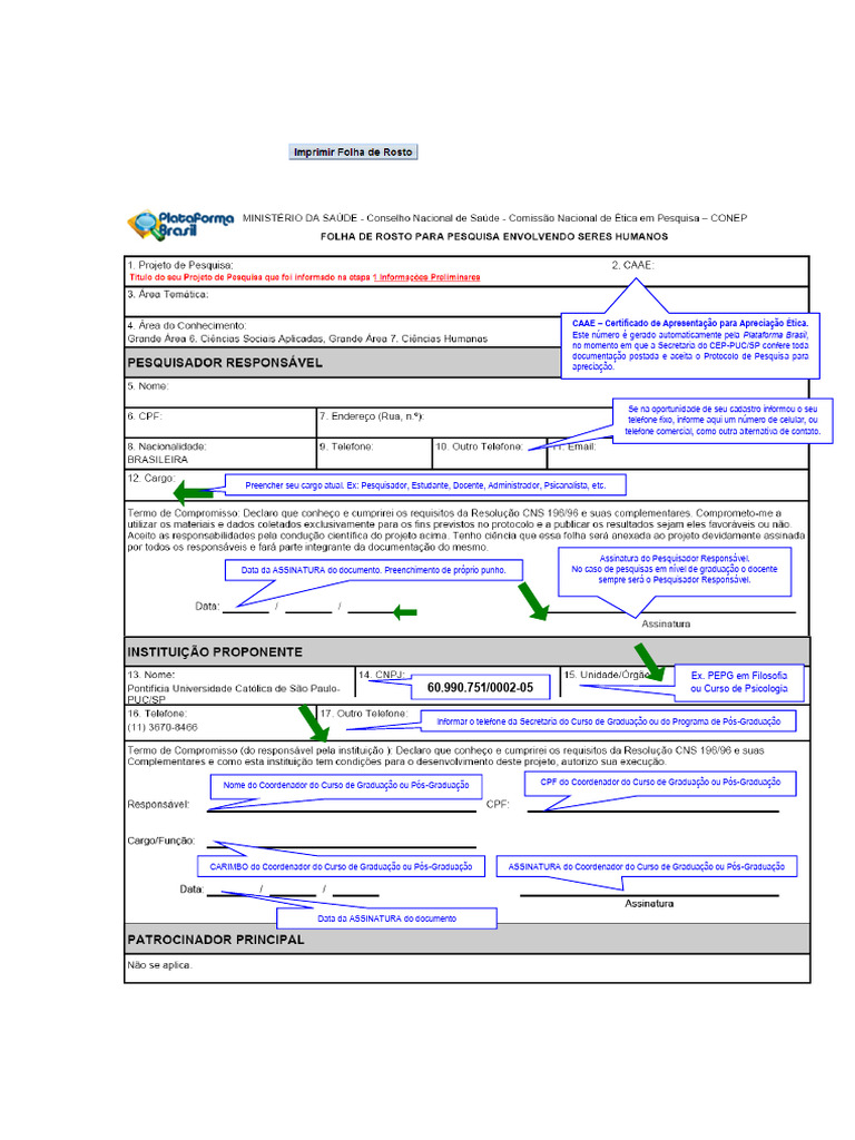 modelo-da_nova-folha-de-rosto-plataforma-brasil | PDF | Pós-graduação