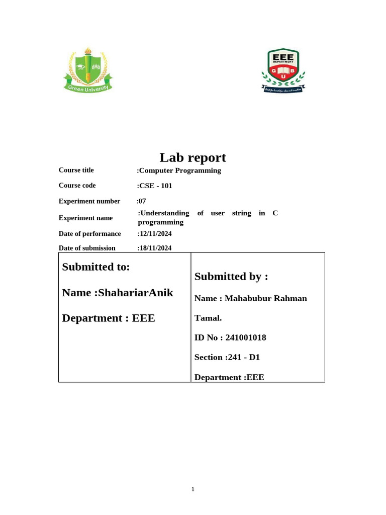 CSE%20Lab%20Report%207 | PDF | String (Computer Science) | Computer Data