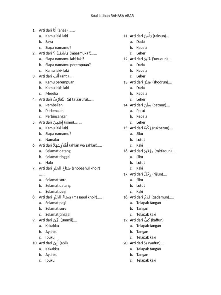 Latihan Soal Bhs Arab | PDF