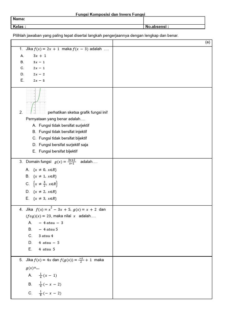 UH Fungsi Komposisi Dan Invers (A) | PDF