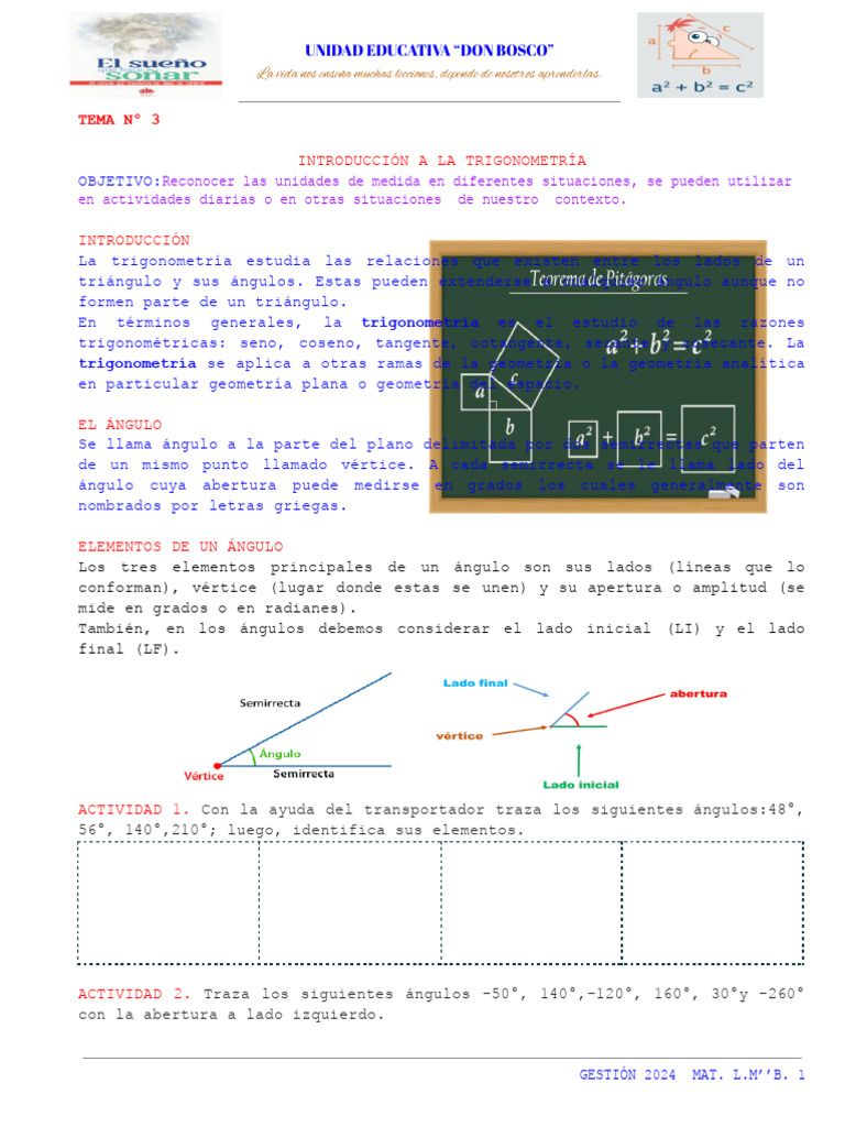 TEMA N-3 INTRODUCCI-N A LA TRIGONOMETR-A MAT. sec (1) | PDF | Funciones ...