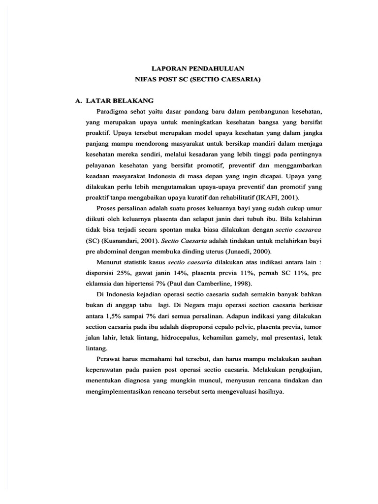 PDF Laporan Pendahuluan Nifas Post SC DL | PDF