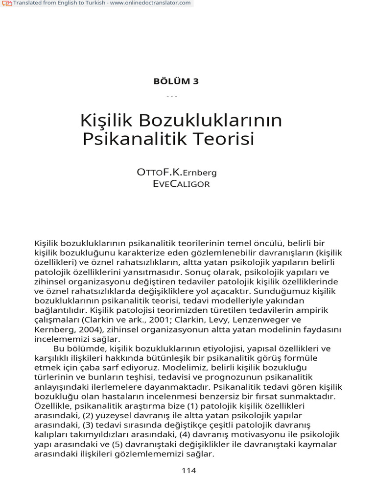 The Model of Personality Organization by Otto Kernberg - En.tr | PDF