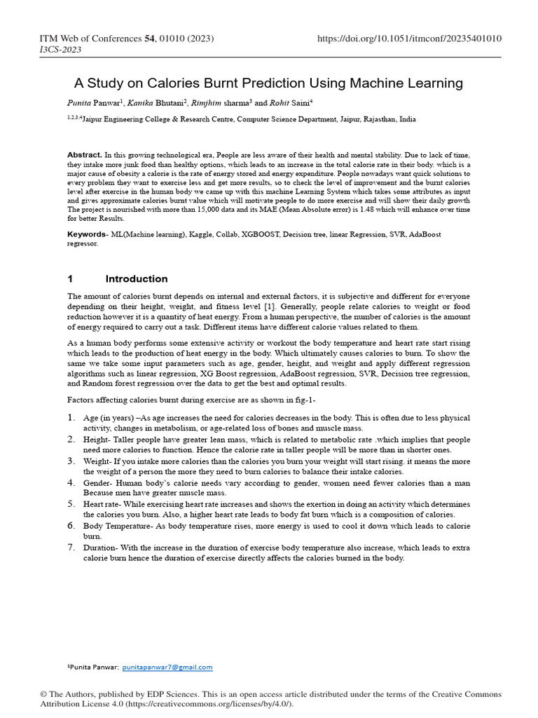 A Study On Calories Burnt Prediction Using Machine | PDF | Regression ...