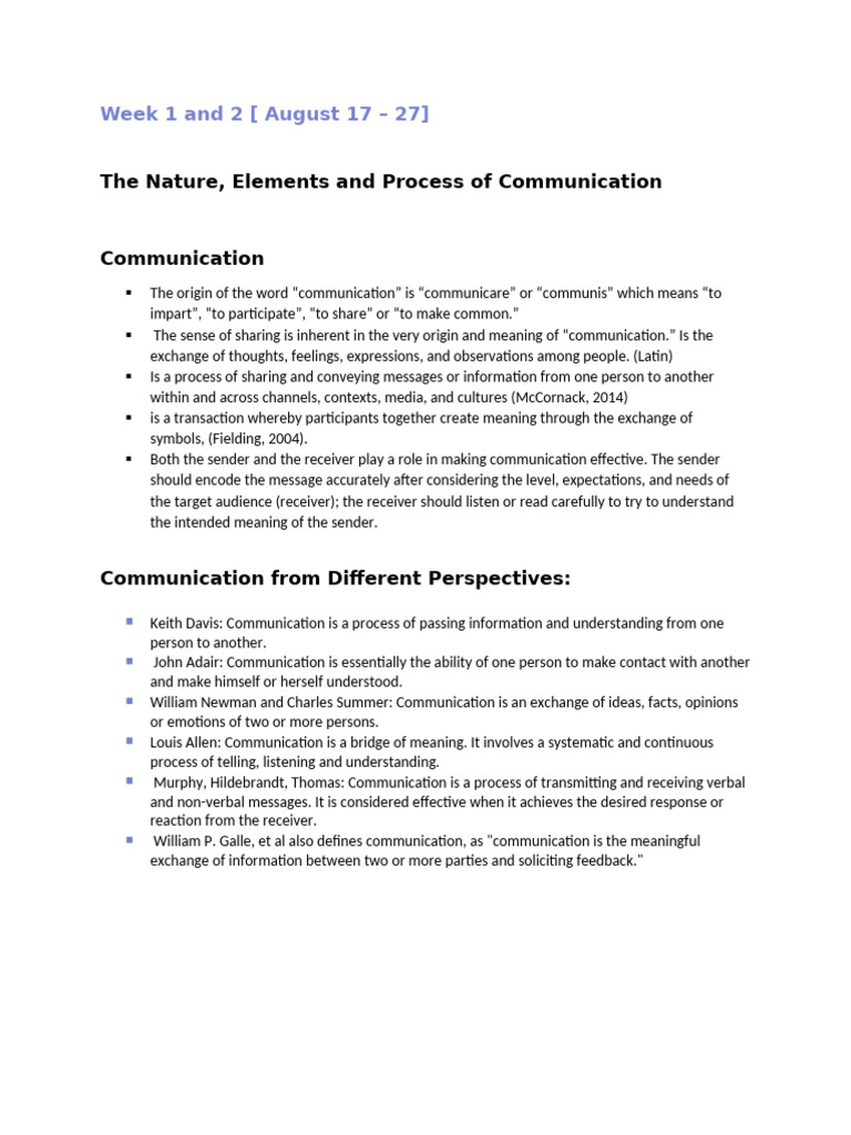 ORAL COMM Hand Outs For Week1 | PDF | Communication | Nonverbal Communication