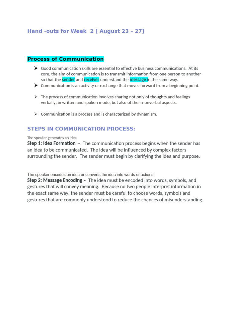 Communication Process Steps Explained | PDF | Communication | Nonverbal ...
