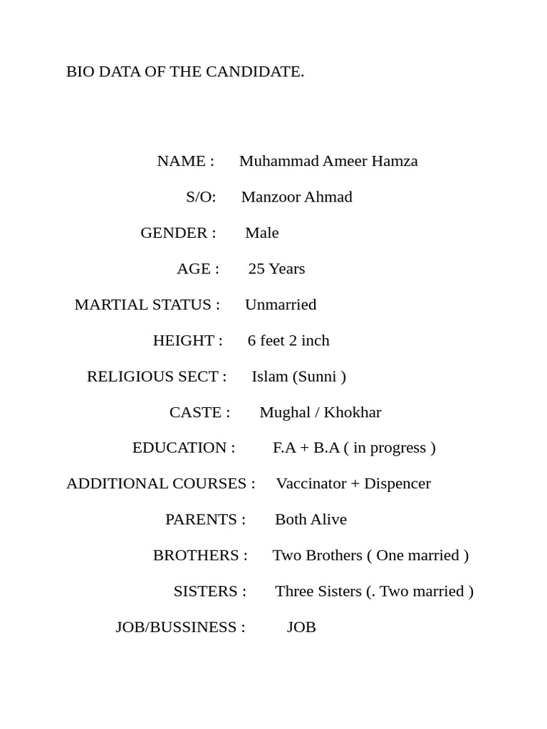 Biodata of The Candidate | PDF