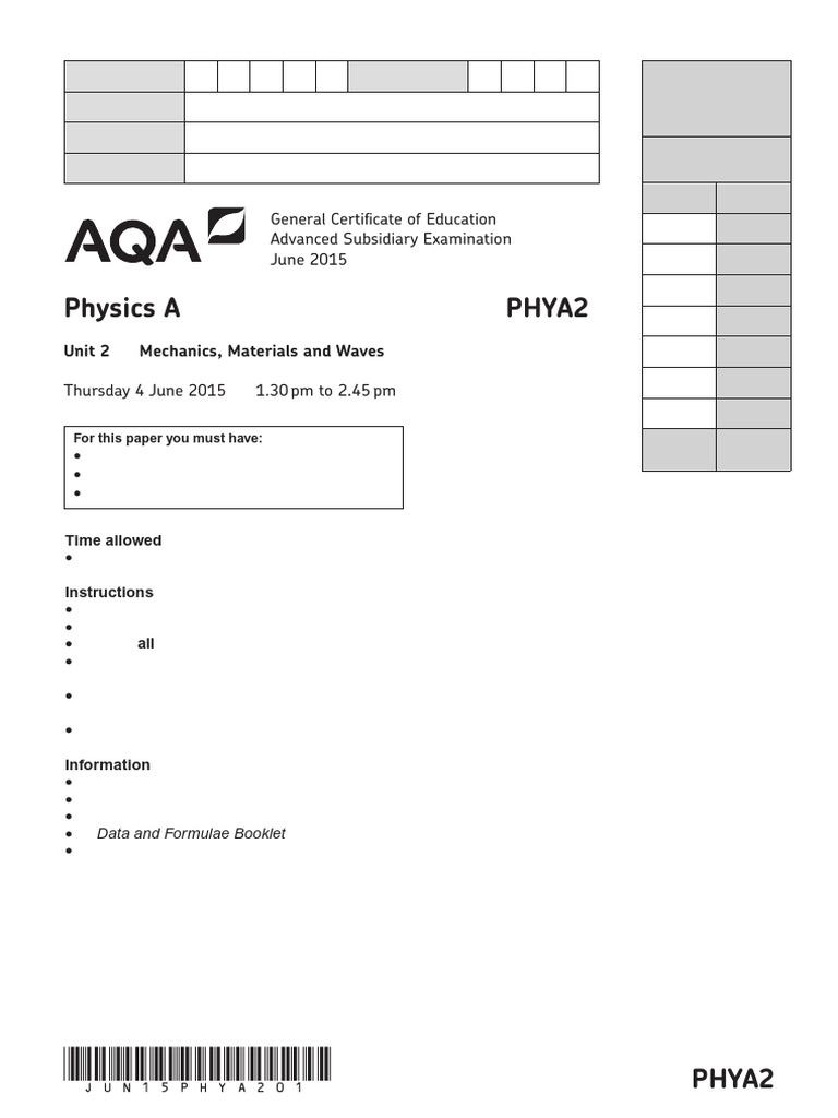 June 2015 QP - Unit 2 AQA Physics A-Level | PDF | Coherence (Physics) | Refraction