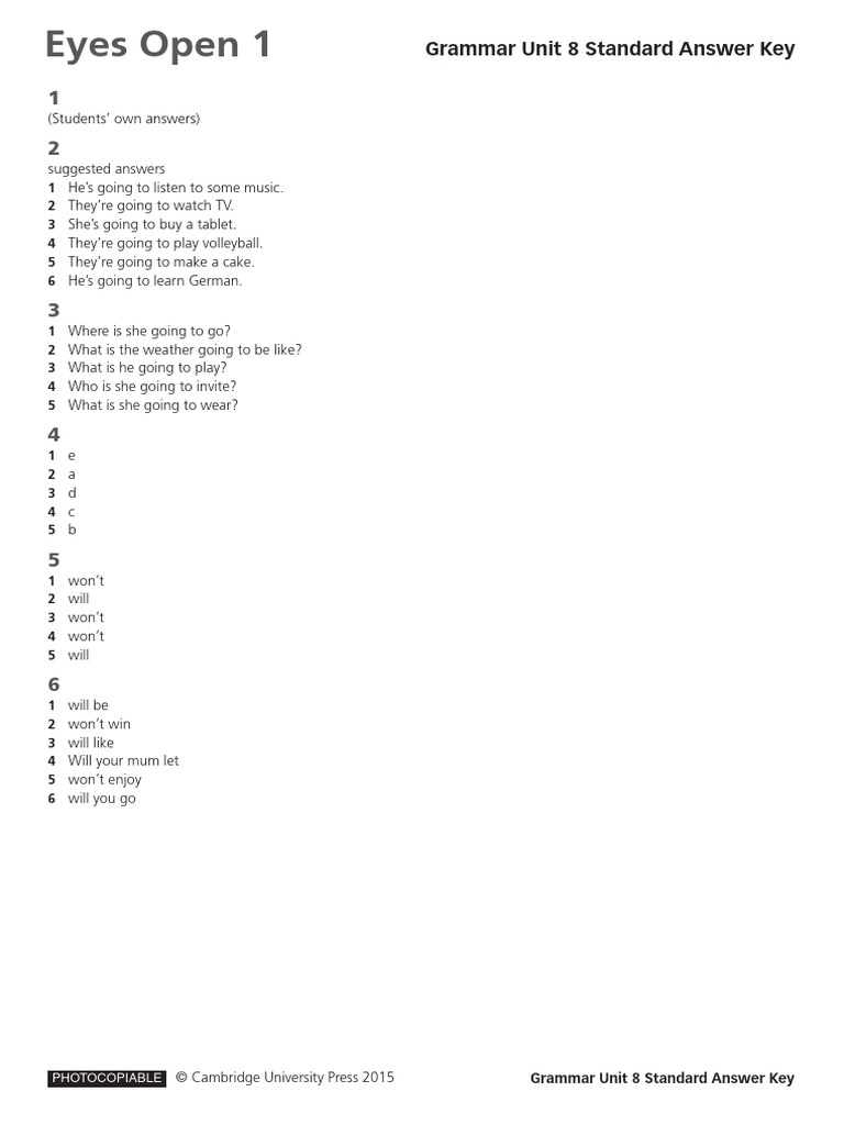 Unit 8 Grammar Standard Answer Key | PDF