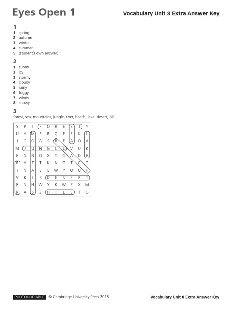 Unit 8 Vocabulary Extra Answer Key | PDF
