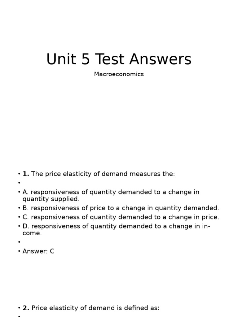 Unit 5 Test Answers | PDF | Elasticity (Economics) | Demand