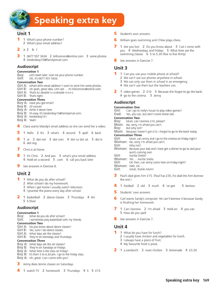 Workbook Speaking extra key | PDF