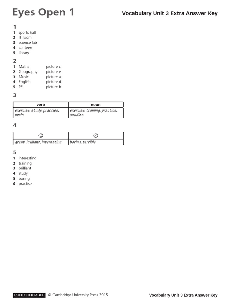 Unit 3 Vocabulary Extra Answer Key | PDF