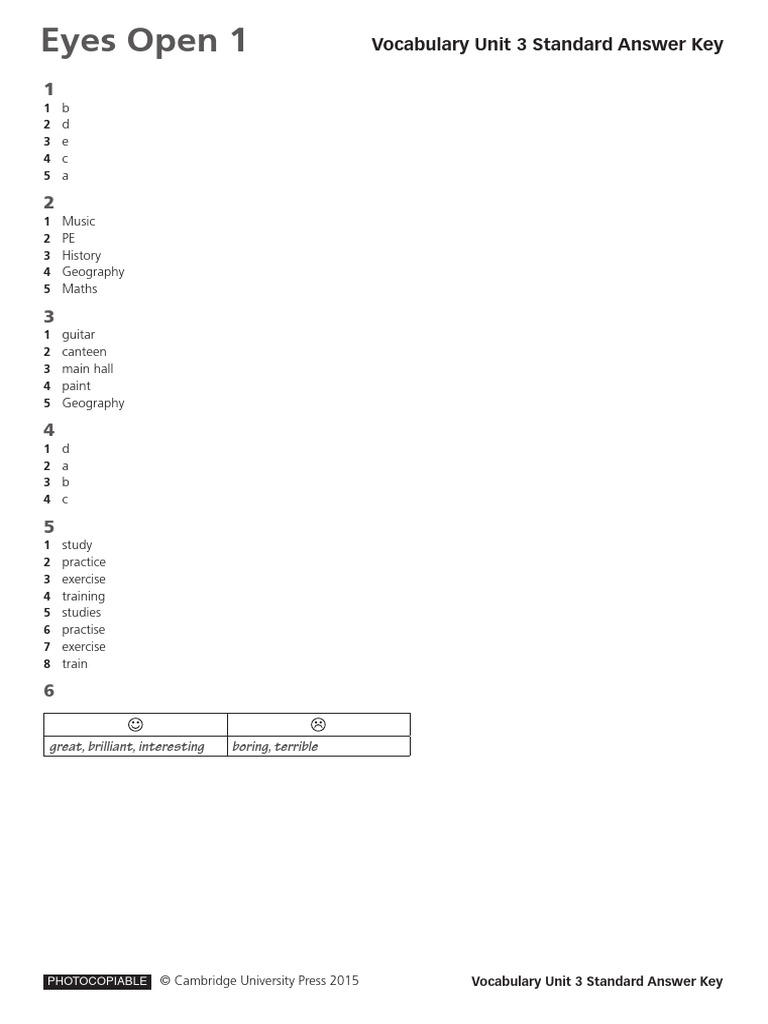 Unit 3 Vocabulary Standard Answer Key | PDF