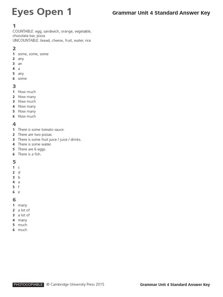 Grammar Unit 4 Answer Key | PDF