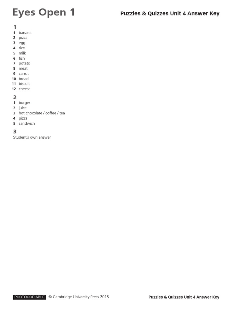 Unit 4 Puzzles and Quizzes Answer Key | PDF