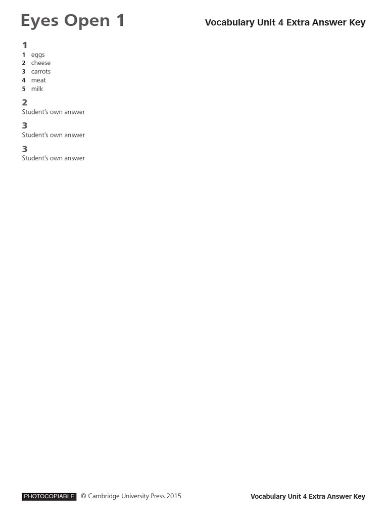 Unit 4 Vocabulary Extra Answer Key | PDF