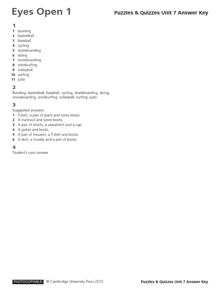 Unit 7 Puzzles and Quizzes Answer Key | PDF