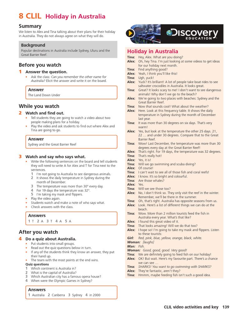 Unit 8 - Teacher's Book CLIL Video Activities | PDF