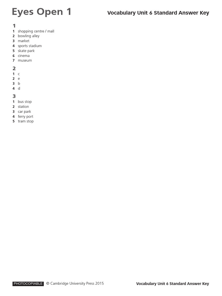 เฉลย Vocabulary Unit 6 | PDF
