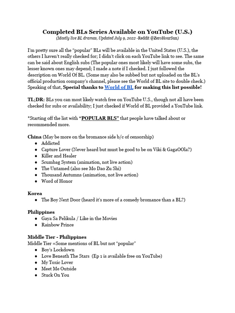 BLs Available on YouTube | PDF